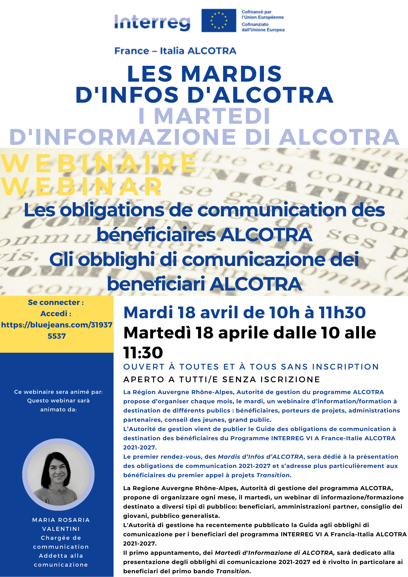 [WEBINAIRE] Les obligations de communication 2021-2027 | Alcotra 2021 ...